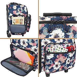 YOREPEK Rolling Craft Bag, Large Roller Scrapbook Tote with Wheels, Water Resistant Scrapbooking Storage Organizer for Scrap Book Stickers Supplies and Tools, Gift for Crafter Artist Teacher, Floral