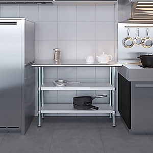 AmGood Stainless Steel Work Table with 2 Shelves | NSF | Metal Utility Table (48" Long x 18" Deep)