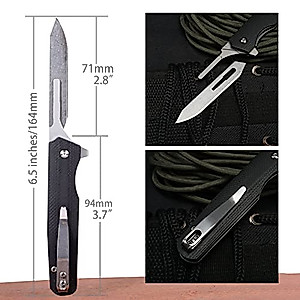TENCHILON G36 Compact Folding Pocket Scalpel Knife, 6pcs 440C #60 Replaceable Blades, Contoured G10 Handle, Small Slim Gentleman's Flipper Utility EDC Knives with Pocket Clip