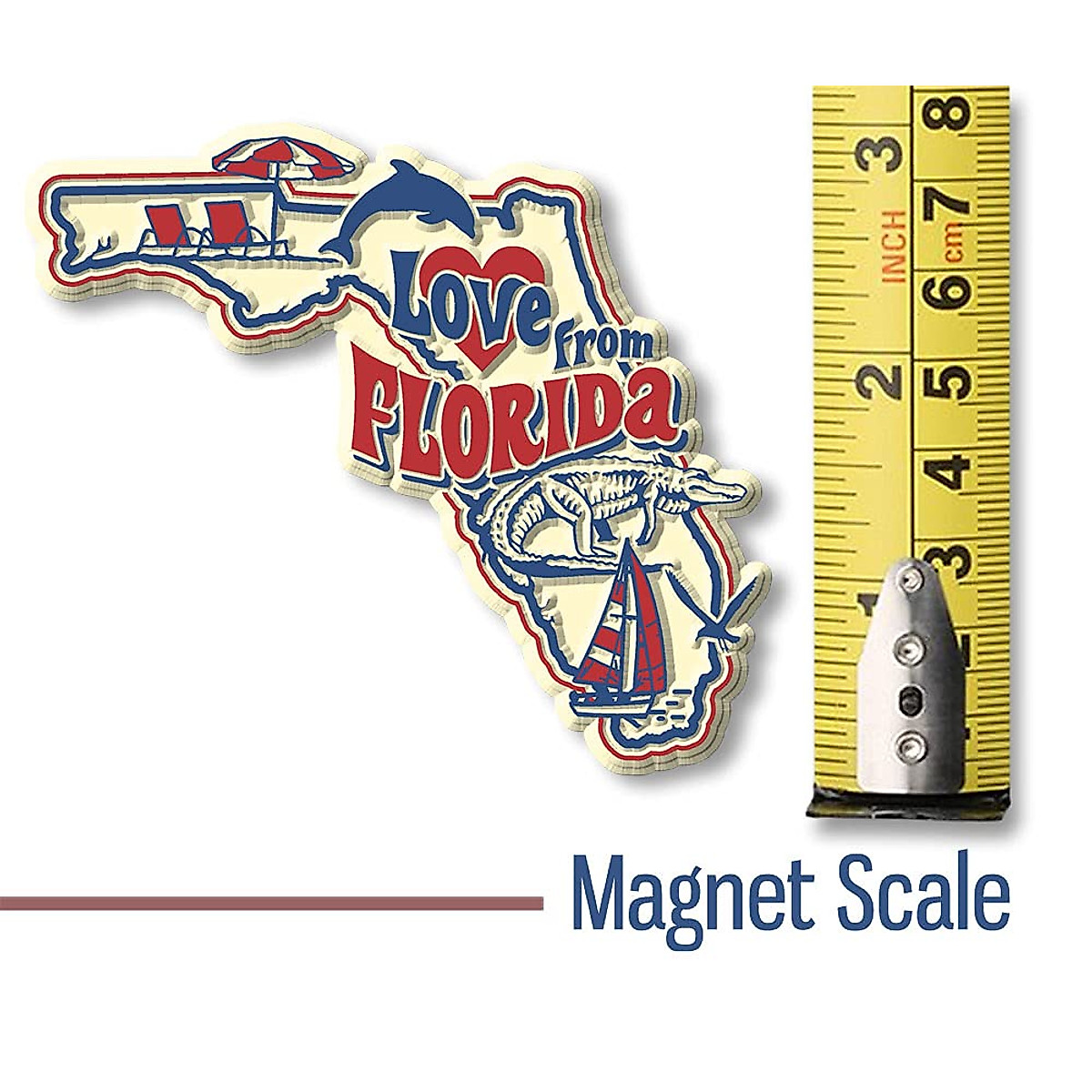 Love from Florida Vintage State Magnet by Classic Magnets, Collectible Souvenirs Made in The USA, 3.4" x 2.9"