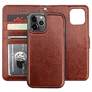 Bocasal Compatible with iPhone 12 & iPhone 12 Pro Wallet Case with Card Holder PU Leather Magnetic Detachable Kickstand Shockproof Wrist Strap Removable Flip Cover 6.1 inch (Brown)