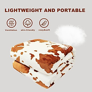 Cow Print Blanket Soft Fleece Flannel Lightweight Throw Blankets Warm Plush Cute Brown Cow Throw Blanket Sofa Couch Bed Camping Travel Cow Bedding Kid Baby Boys Girls Adults 50x60 inch