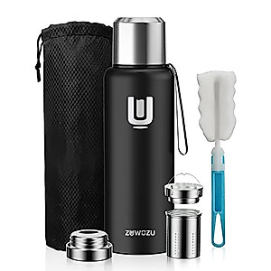 ZUWOZU Coffee Thermos Water Bottle, 32oz Insulated Water Bottle with Handle, Double Walled Vaccum, 18/10 Stainless Steel Water Bottles for School (Black, 32oz)