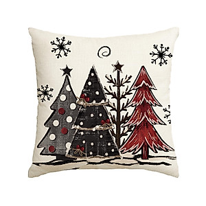 AVOIN colorlife Watercolor Red and Black Buffalo Plaid Christmas Trees Throw Pillow Cover, 18 x 18 Inch Seasonal Winter Holiday Cushion Case Decoration for Sofa Couch