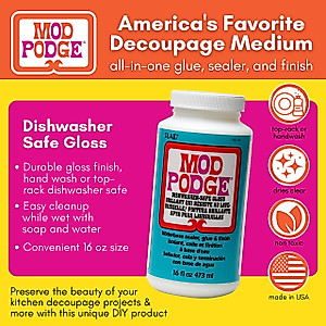 Mod Podge Dishwasher Safe Waterbase Sealer, Glue and Finish (16-Ounce), CS25139 Gloss