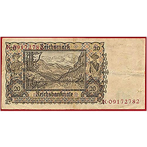 1939 DE QUEEN OF NAZI BILLS! 1939 20 MARKS w ARYAN GIRL/FLOWER SYMBOLIZING ETNIC PURITY 20 MARKS VF-XF