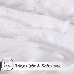 MYSKY HOME Pom Pom White Sheer Curtains for Bedroom Living Room Light Filtering Semi-Sheer Curtains for Nursery Girls Kids Room Rod Pocket Boho Voile Draperies White 52 x 63 inch 2 Panels