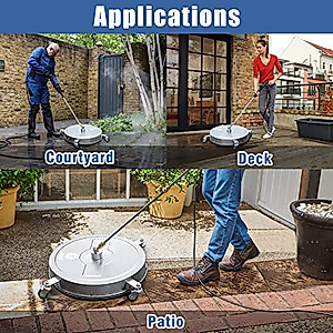 JANZ 20'' Pressure Washer Surface Cleaner with 4 wheels, Stainless Steel Housing, 1/4" Quick Plug, 2 Extension Wands, 2 Replacement Nozzles and 3 Spray Nozzles, 4000 PSI