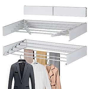 Mxbshzb Wall Mounted Clothes Drying Rack 31.5", Laundry Drying Rack Collapsible, Towel Drying Rack, Laundry Racks for Drying Clothes with Wall Template for Indoor Outdoor Organization 60 lb Capacity