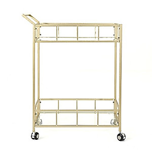 Christopher Knight Home Alice Indoor/Outdoor Industrial Modern Iron and Glass Bar Cart, Gold