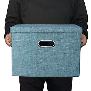 HUATK 4 Pack Decorative Storage Boxes with Lids Storage Baskets for Shelves, Closet organization Bins for Office, Bedroom, Closet, Toys (Teal)