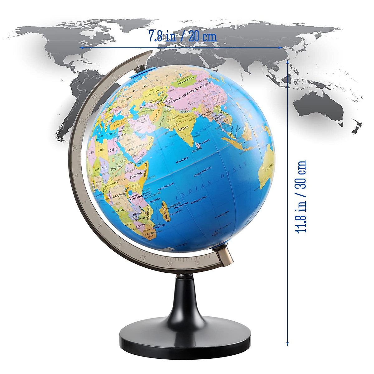 World Globe for Kids Learning - 7.5 inch World Interactive Globe for Children with Stand for Educational Geography, Spinning Earth Globe Map Decorative Kids Room Classroom, Desk, Office & Home