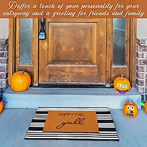Tinideya 2 Pcs Fall Front Door Welcome Doormat Set Includes 24 x 35 Black and White Striped Mat 16 x 24 Welcome Mat Coir Door Mat Autumn Doormat Washable for Outdoor Indoor Entrance(Happy Fall)