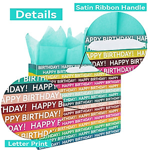 13" Large Gift Bag Set with Greeting Card and Tissue Papers (Colorful Stripes and Happy Birthday) for Women's or Men's, Boys, Girls, Baby Shower