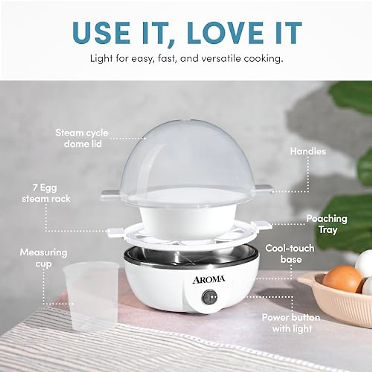 AROMA® Overly Easy Egg Cooker, Steamer, and Electric Egg Poacher | XL Capacity Egg Steamer Fits 7 Eggs