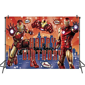 City Superhero Backdrop Birthday Decorations Superhero Boom Party Supplies Superhero Fans for Kids Boys Baby Shower Cake Table Banner Photo Background (7x5FT(210x150cm))