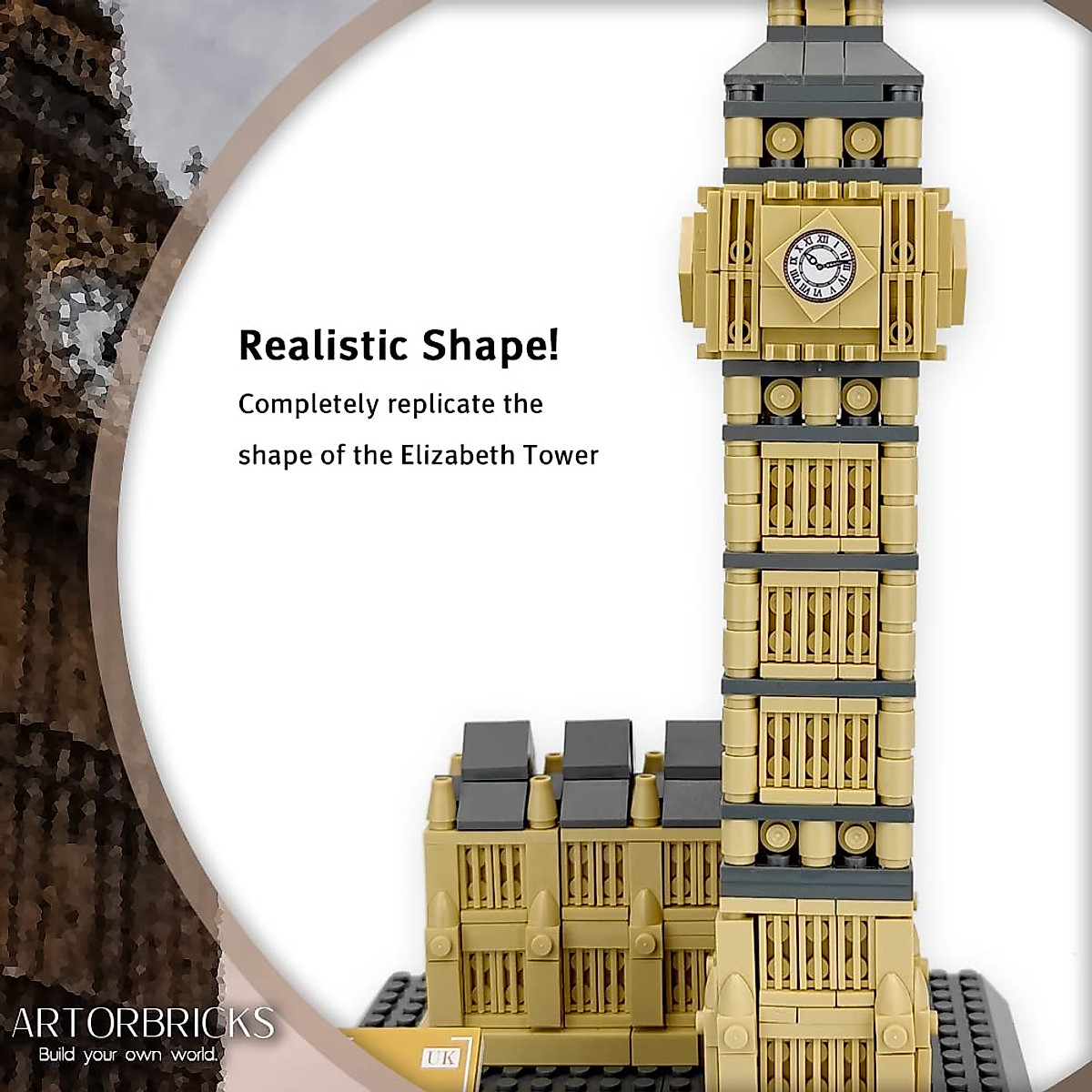 ArtorBricks Architectural Elizabeth Tower Big Ben Building Set Model Kit and Gift for Adults (891 pieces)