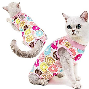 Professional Surgery Recovery Suit for Cats Paste Cotton Breathable Surgery Suits for Abdominal Wounds and Skin Diseases for Cats Dogs, After Surgery Wear Suit (M (6-8 lbs), Doughnut)