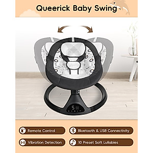Baby Swing for Infants to Toddler Portable Babies Swing Timing Function 5 Swing Speeds Bluetooth Touch Screen Music Speaker with 10 Preset Lullabies 5-Point Carabiner