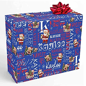 Artsadd Custom Christmas Gifts Wrapping Paper for Kids, Customized Santa Claus Navy Blue Wrapping Paper Roll Personalized Name Wrapping Paper for Christmas Daughter Son