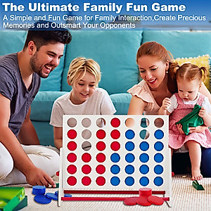 ApudArmis Portable Wooden 4 in a Row Game, Classic Wooden 4-to-Score Game Set with Coins & Carrying Bag-Indoor Outdoor Connect Game for Kids Adults Family