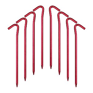 Hikemax 7075 Aluminum Tent Stakes 20 Pack - Ultralight 7 Inch Hook Tent Pegs with Carrying Pouch - Made for Camping Trip, Hiking and Gardening