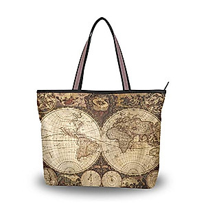 QMXO Vintage World Map Handbags and Purse for Women Tote Bag Large Capacity Top Handle Shopper Shoulder Bag