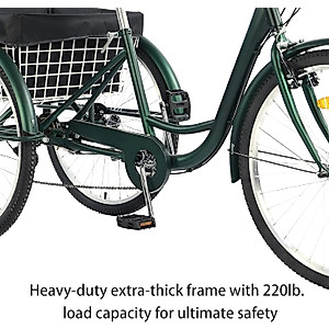 TUOKE Adult Trikes 24 inch Wheels Low Step-Through with Cargo Basket/Full Assembly Tool，Adult Tricycles Three Wheel Trike Bike Cruiser 7 Speed, Suitable for Women, Men, Seniors