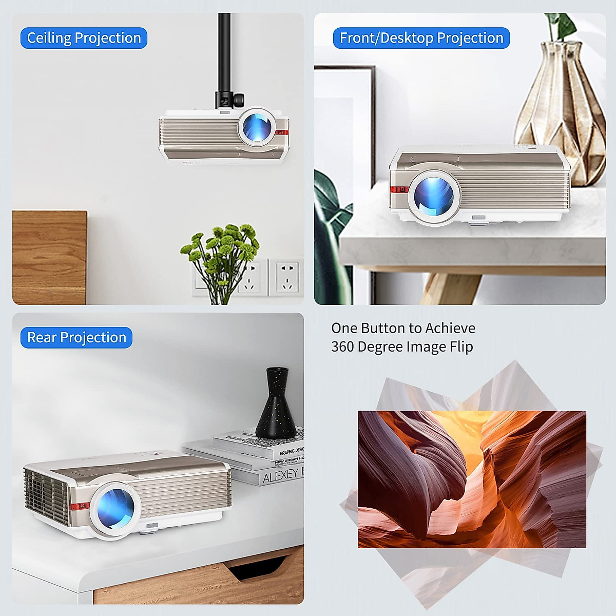 Mini Portable Projector 5200mAh Battery, Pocket Outdoor 3D Movie WiFi Projector Wireless HD Cinema Airplay Mirroring for Smart iOS Android Phone/Laptop, Small DLP Projector for DVD TV Stick HDMI USB