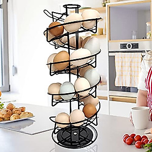 Rotating Egg Organizer Basket, Spiral Design Metal Egg Rack, Stable Base Egg Dispenser Rack, Large Capacity Egg Storage Display Holder Rack, Egg Rack Countertop, Kitchen (Without Handle Black)