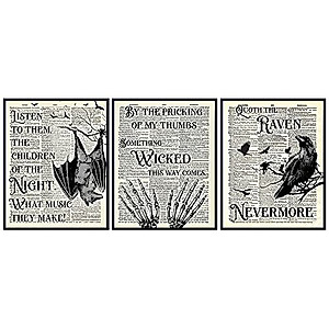 Creepy Spooky Edgar Allan Poe, The Raven Quotes Set - Dracula, Wicca, Vampire Bat, Witch, Witchcraft, Black Magic Supplies - Medieval Goth Wall Art, Gothic Decor - Wiccan Pagan Gift - Vintage Poster
