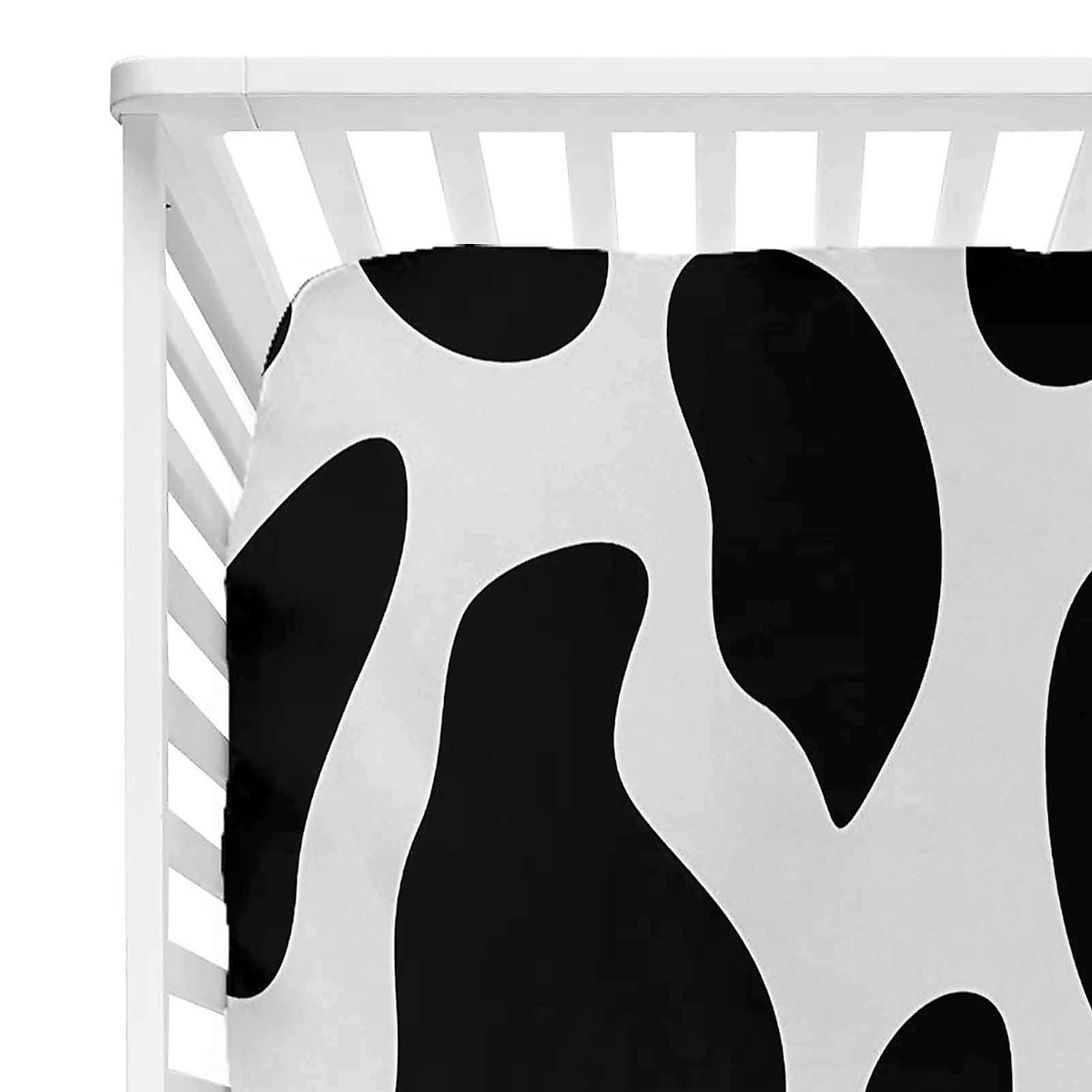 Cow Print Fitted Crib Sheet,Hide of a Cow with Black Spots Abstract and Plain Style Barnyard Life Print Microfiber Silky Soft Toddler Mattress Sheet Fitted,28"x 52"x 8'',Baby Sheet for Boys Girls