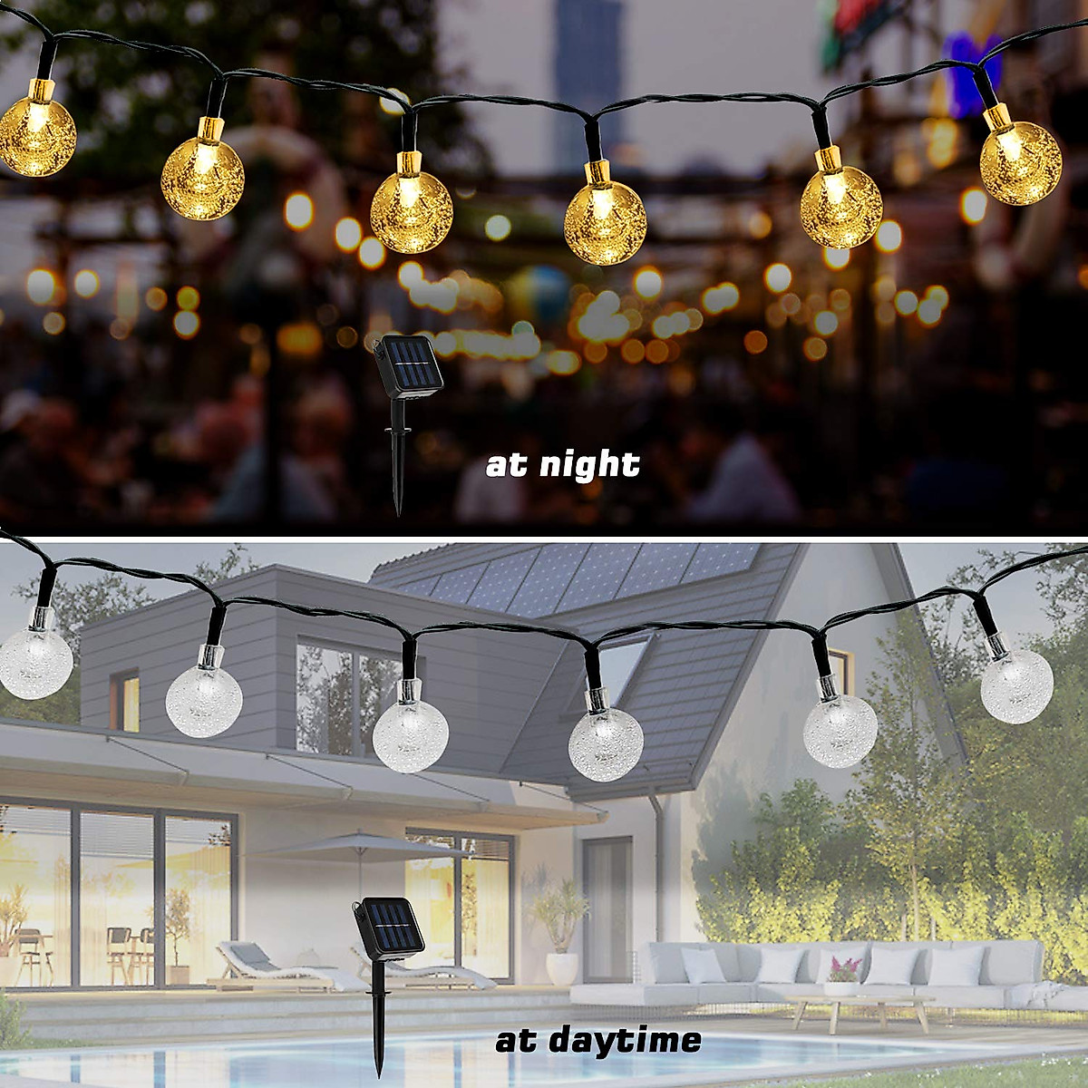 2 Pack Solar Globe String Lights, HMXBRIGHS 21ft 30 LED Waterproof Bubble Crystal Balls String Fairy Lights, 8 Modes Outdoor Starry Lights Solar Powered Lights for Garden Yard Patio Home Party Decor