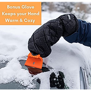 BIRDROCK HOME Ice Scraper and Breaker Combo for Car Windshield & Windows | Water Resistant & Large Padded Glove | Wide 4" Blade | Non-Scratch | Tough ABS Plastic