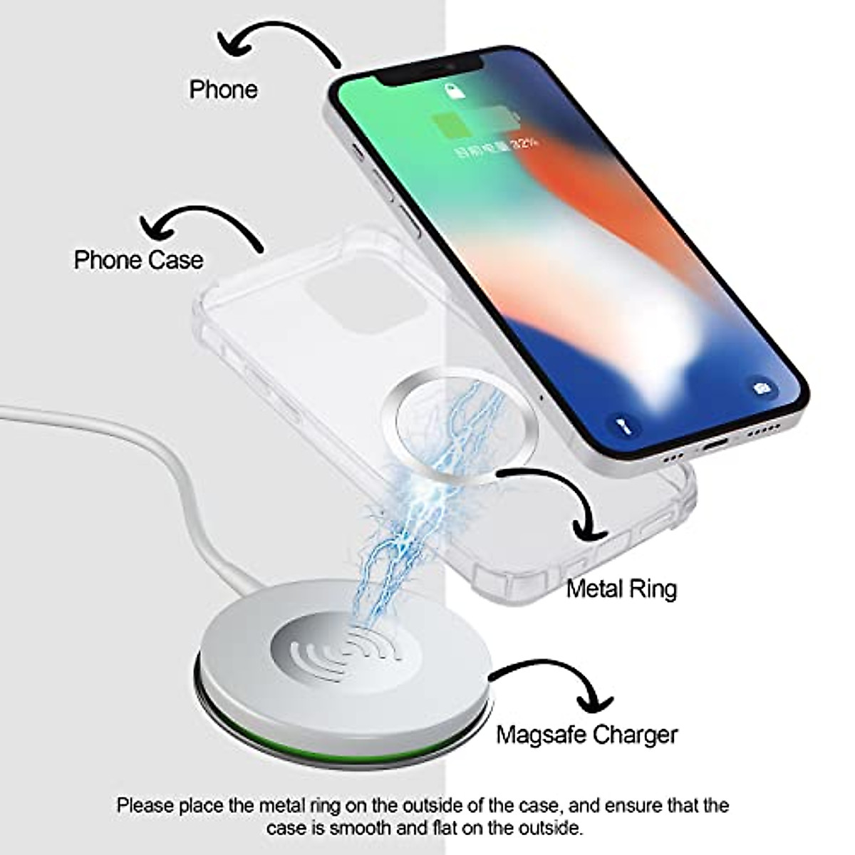 Flutesan 8 Pcs Magnetic Universal Wireless Car Charger Case Ring Stickers Metal Materials Compatible with Magsafe Wireless Charger Magnet Sticker Compatible with iPhone 13 Series/12 Series Phone Case