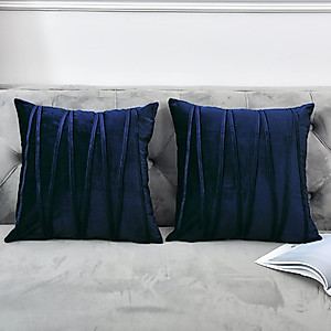 NianEr Decorative Plush Velvet Throw Pillow Covers Sofa Accent Couch Pillows Set of 2 for Bed Living Room Square Pillow Cases 18X18 Navy Blue