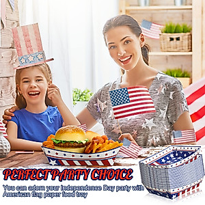 Sieral American Flag Paper Food Tray Independence Day Dinnerware Party Decorations Red White and Blue Paper Hot Dog Trays Patriotic Theme Candy Food Serving Trays for 4 of July Supplies (100 Pcs)