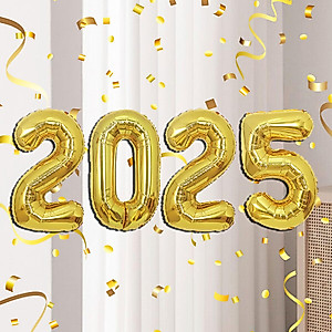16 Inch 2025 Balloons Number 2025 Foil Balloons for New Years Eve Party Supplies Anniversary Party Graduation Decorations Home Office Decoration, Gold