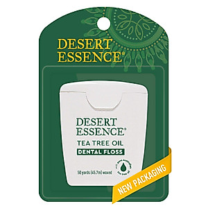 Desert Essence Tea Tree Oil Dental Floss - 50 yards - Naturally Waxed w/Beeswax - Thick Flossing No Shred Tape - On the Go - Removes Food Debris Buildup - Cruelty-free Antiseptic