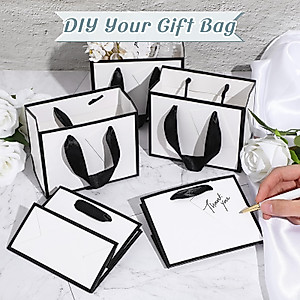 Yeaqee 50 Pcs Mini Gift Bags with Handles Small Christmas Gift Bags Metallic Foil Paper 4x4.75x2.25'' Extra Small Thank You Gift Bags Bulk with Tag for Christmas Birthday Party Wedding(White, Black)