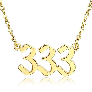COLORFUL BLING Gold Plated Angel Number Necklace with Meaningful Card 111 222 333 444 555 666 777 888 999 Pendant Choker Numerology Jewelry for Women-333