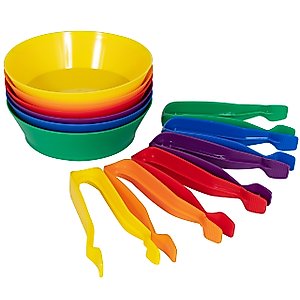 edxeducation Sorting Bowls & Tweezers - Set of 12 - 18m+ - 6 Colors - Counting and Sorting Toy for Toddlers - Early Math and Fine Motor Skills
