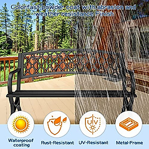 Outdoor Bench Garden Bench, Weatherproof Anti-Rust Heavy-Duty Outside Bench Clearance, Wrought Iron Metal Bench for Front Porch, Patio, Park, Ergonomic Backrest, Slatted Seat, Black/ 50 Inch furniture