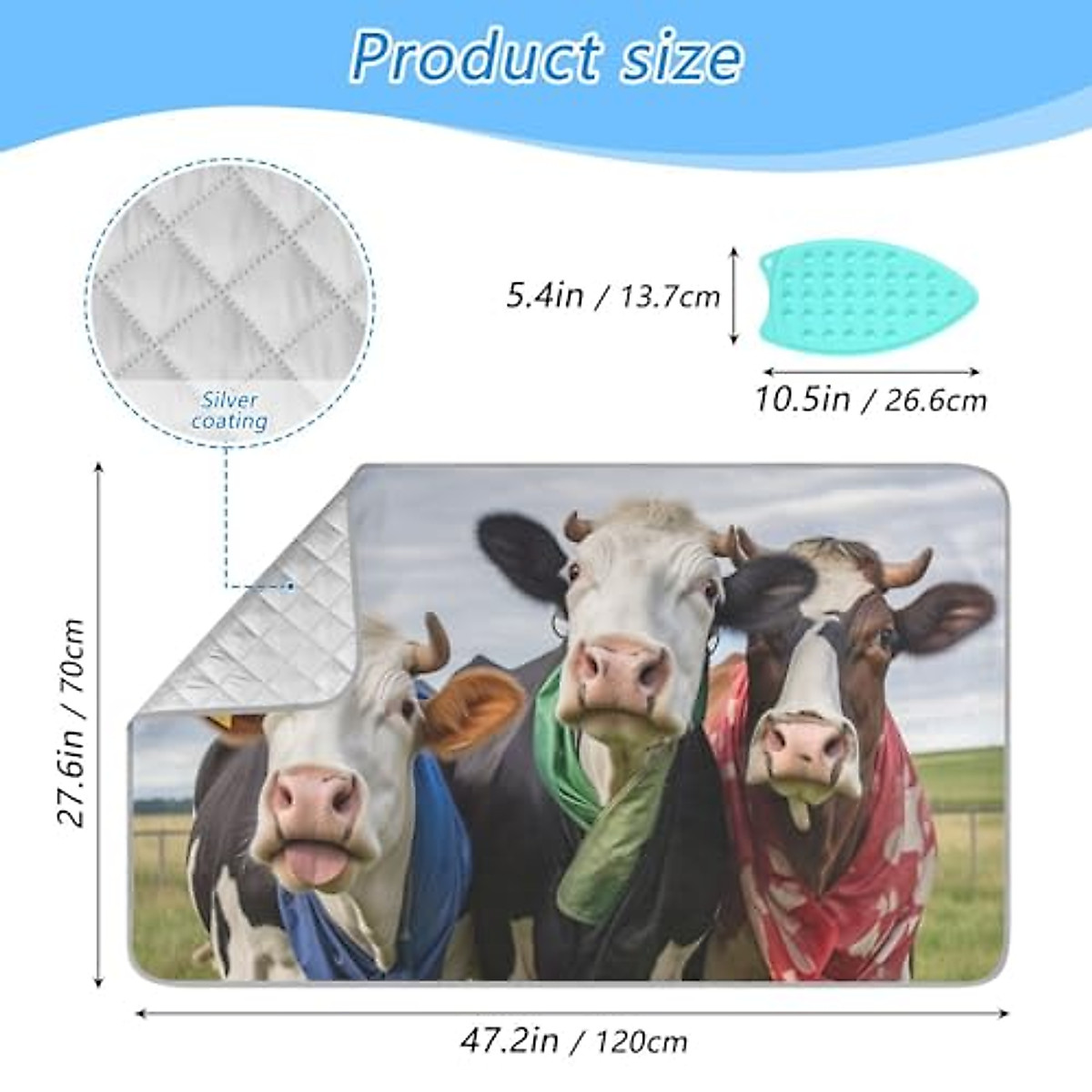 GOODOLD Funny Cows Pattern Ironing Mat Portable Travel Ironing Pad for Washer,Dryer,Table Top, Iron Board Alternative Cover, Large Heat Resistant Ironing Blanket