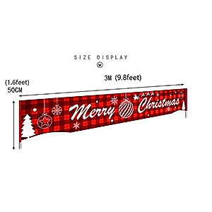 Large Merry Christmas Banner,Xmas Outdoor & Indoor Hanging Decor,Xmas Sign Huge Xmas Home Party Decoration (Red lattice letters)