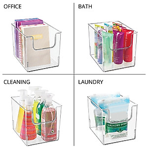 mDesign Plastic Household Storage Organizer Bins with Open Dip Front for Kitchen, Bedroom, Bathroom, Office, Craft or Playroom Organization - Hold Toys, Books - Ligne Collection, 8 Pack - Clear