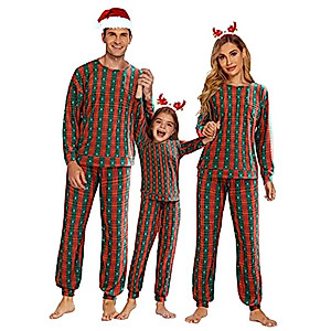 Ekouaer Men Christmas Pajamas Buffalo Plaid Xmas Tree Prints PJ's Long Sleeve Plaid Top with Full Length Pants 2 pieces Sleepwear