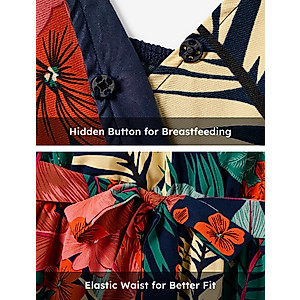 PATPAT Family Matching Outfits Mommy and Me Dresses Matching Set Tropical Floral Palm Leaf Print Sun Maxi Dresses Matching Hawaiian Outfits for Couples Vacation Beach Red Floral Outfit for Women M