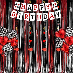 Black Red Party Streamers Backdrop - GREATRIL Foil Fringe Tinsel for Stranger/Friday Party - 3.2ft X 8.2ft - 2 Packs