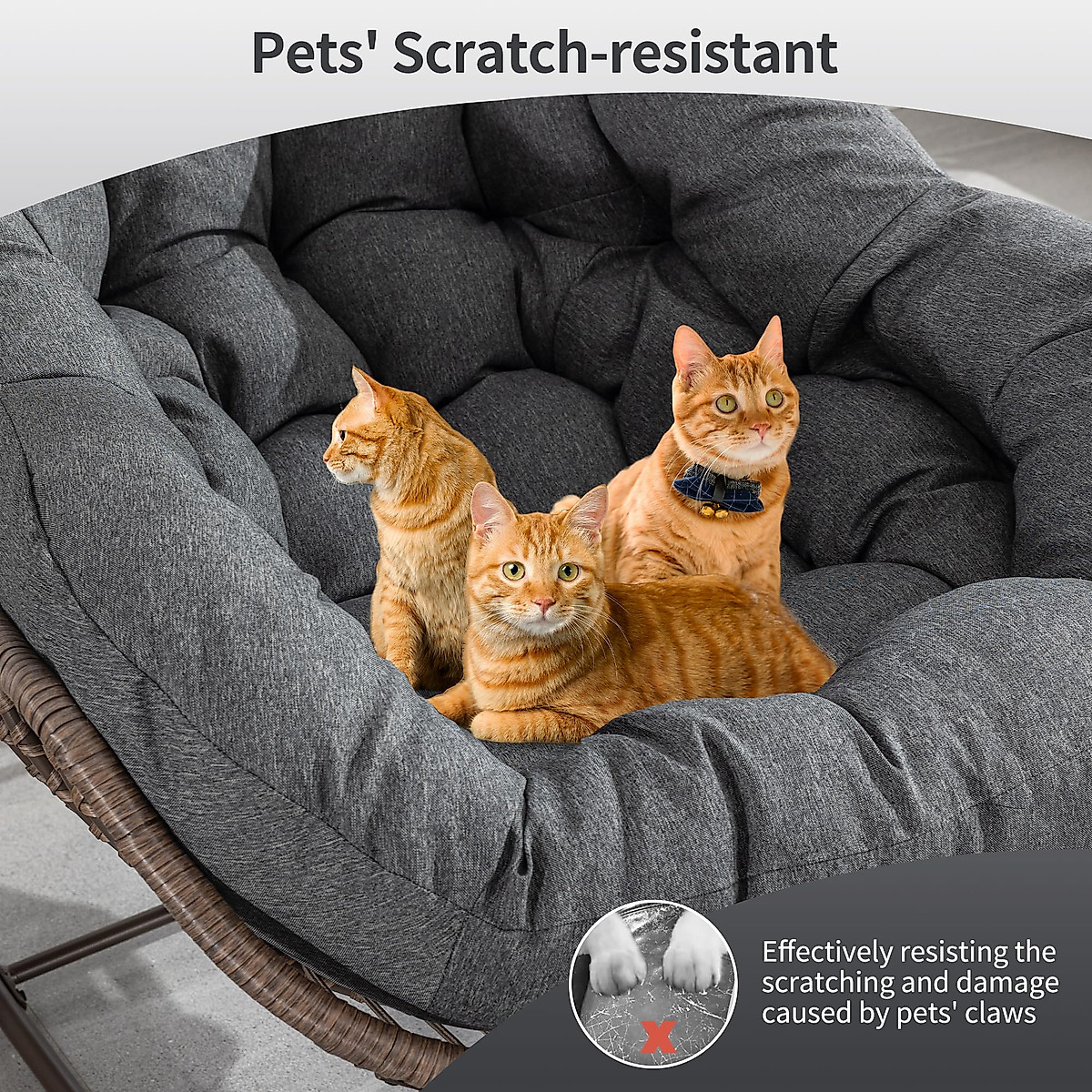 HOMEFUN Outdoor Patio Rocking Chairs, Oversized Papasan Rocking Chair Indoor with Padded Cushion - Rocker Egg Chair for Front Porch, Garden, Patio, Backyard Gray